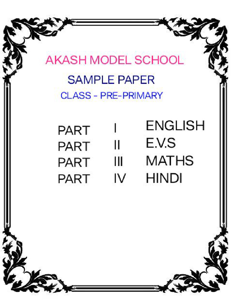 Pre Primary - Sample Paper - Final | PDF