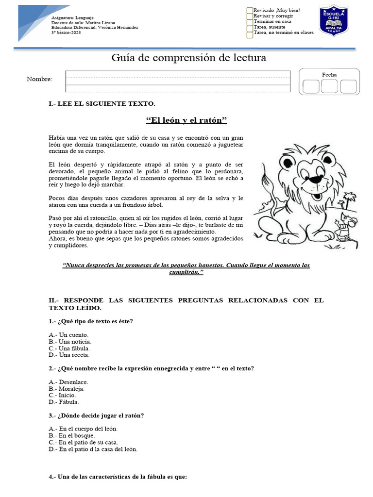 Comprensión Lectora La Fábula | PDF