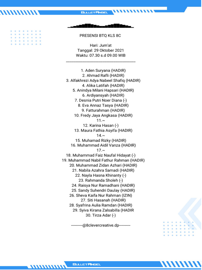 Presensi BTQ KLS 8C - 291021 | PDF