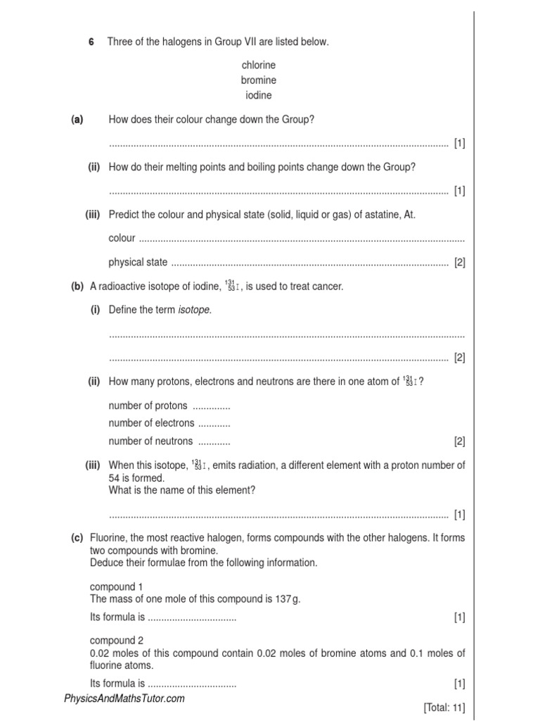 Halogens Ques | PDF | Chemical Elements | Chemical Compounds