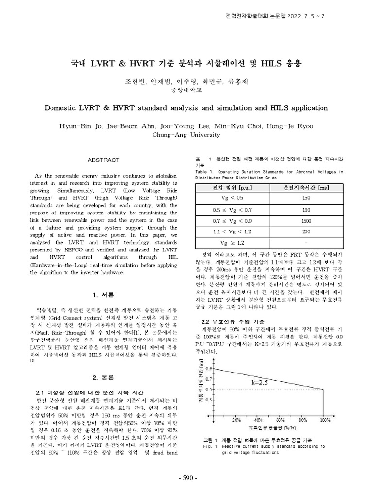 국내 Lvrt And Hvrt 기준 분석과 시뮬레이션 및 Hils 응용 Pdf