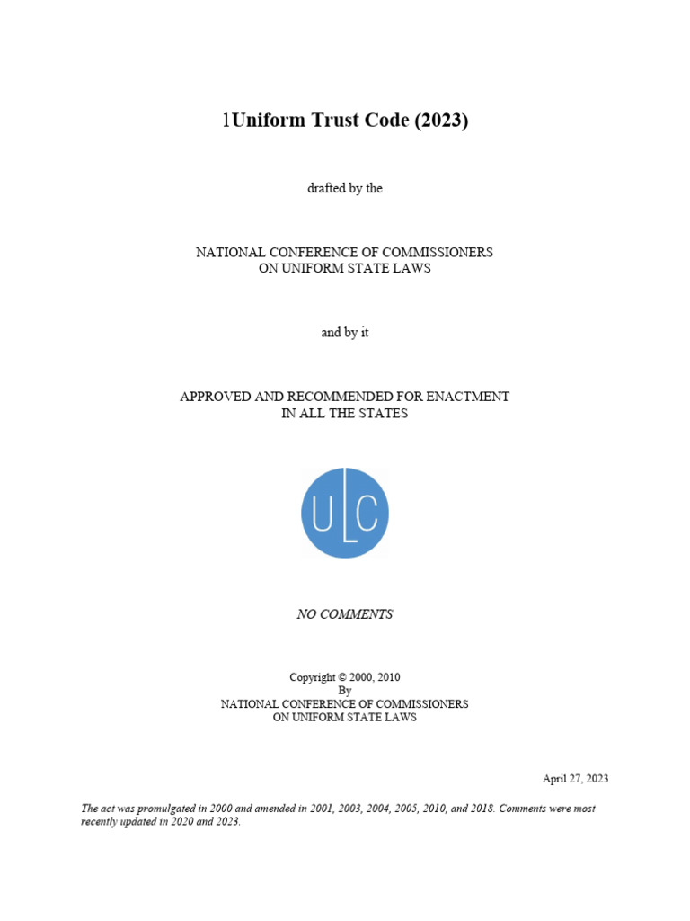 Uniform Trust Code-Final-No Comments-April 27, 2023 | PDF | Trustee ...
