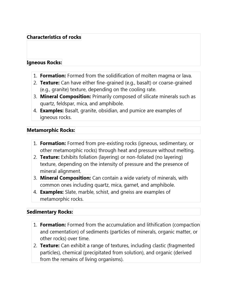 Key Characteristics of Rocks | PDF | Science & Mathematics