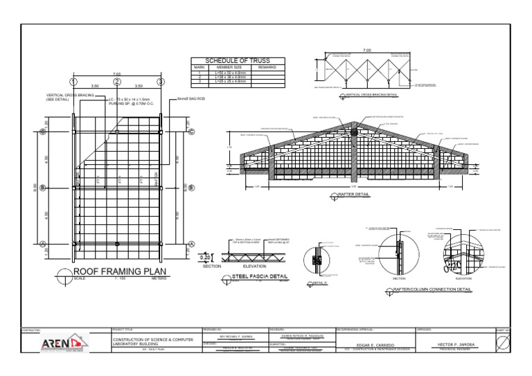 Roof Framing Plan: Schedule of Truss | PDF | Truss | Column