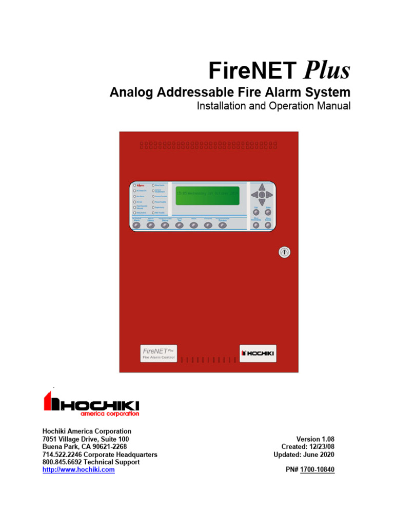 Man-1390HA PN# 1700-10840 FireNET Plus Install Manual V1.08 | PDF | Equipment | Fires