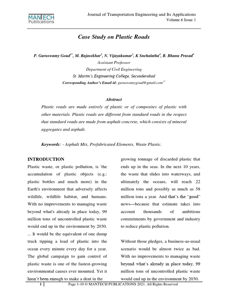 Plastic Roads: Innovations in Chennai and Jamshedpur | PDF | Materials ...