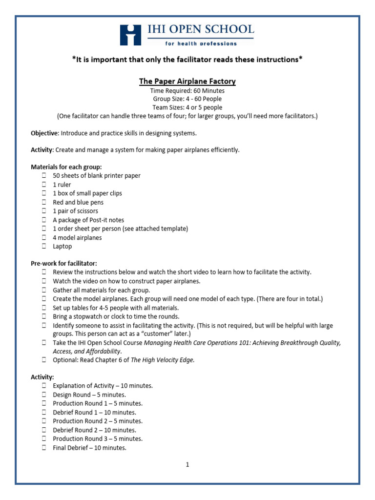 Paper Airplane Factory Team Activity | PDF | Knowledge