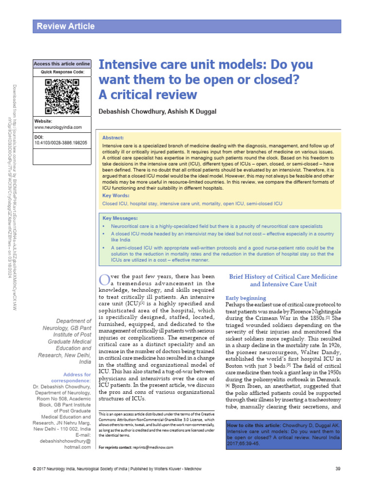 Intensive Care Unit Models Do You Want Them To Be.11 | PDF | Intensive ...