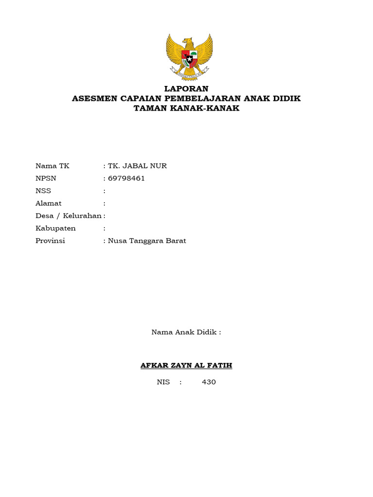 Raport TK Al Jabar Afkar | PDF | Pengembangan Diri | Kesehatan Holistik