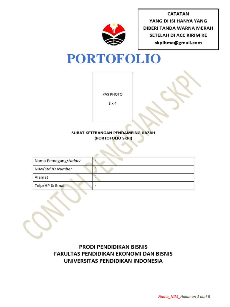 CONTOH PENGISIAN K. MASTER SKPI PRODI PENDIDIKAN BISNIS - Template | PDF
