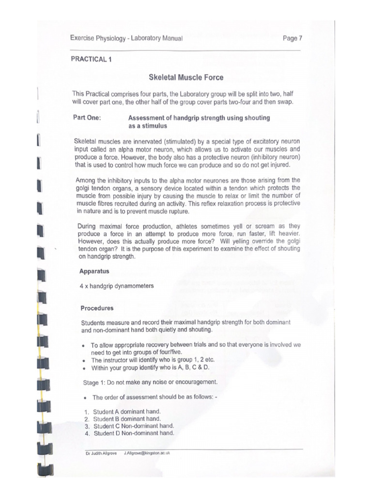 Exercise Physiology - Laboratory Manual | PDF