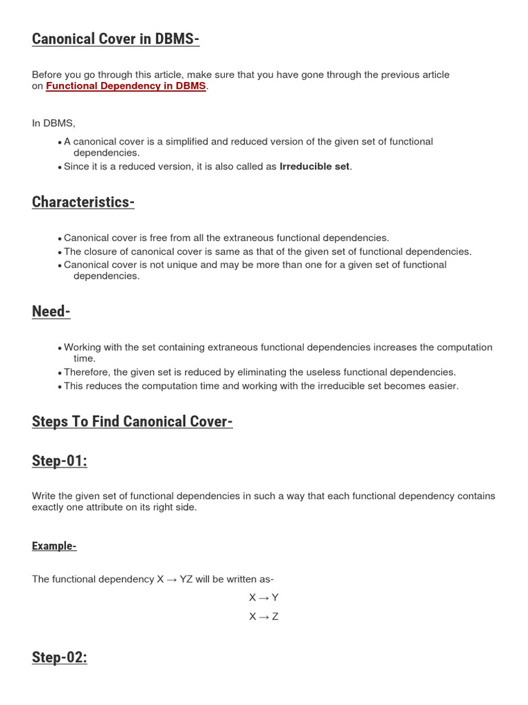 Canonical Cover in DBMS Explained | PDF | Mathematics | Mathematical Logic