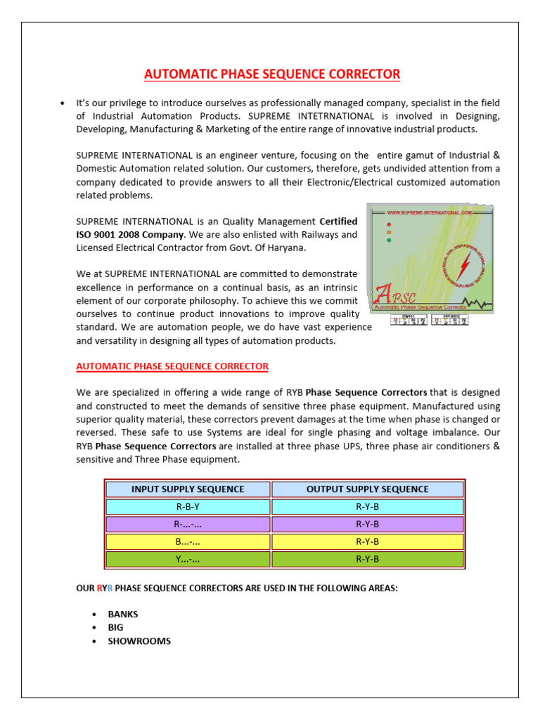 Automatic Phase Sequence Corrector For 8 Ton 18 KW 20hp | PDF ...