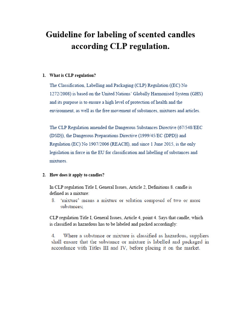 Guideline For Labeling of Scented Candles According CLP Regulation 2019 ...