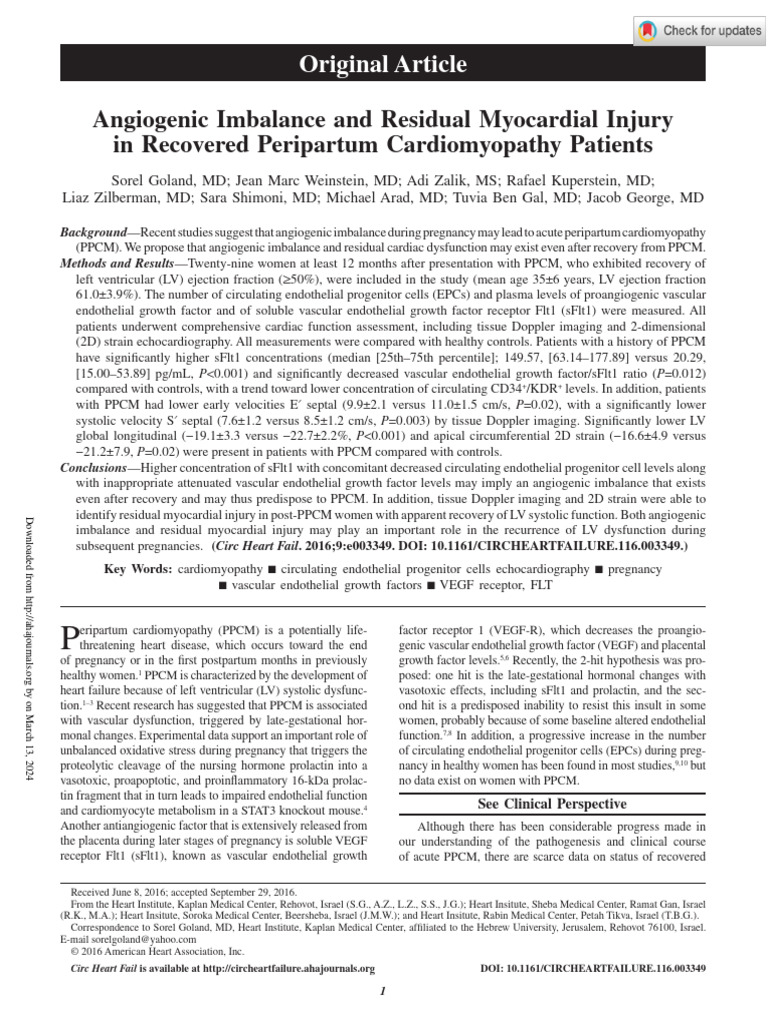 Goland Et Al 2016 Angiogenic Imbalance and Residual Myocardial Injury ...