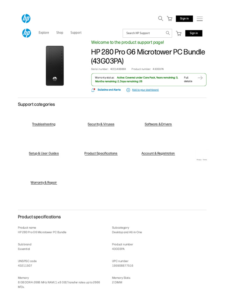 HP 280 Pro G6 Microtower PC Bundle (43G03PA) - HP® Support | PDF | Usb ...