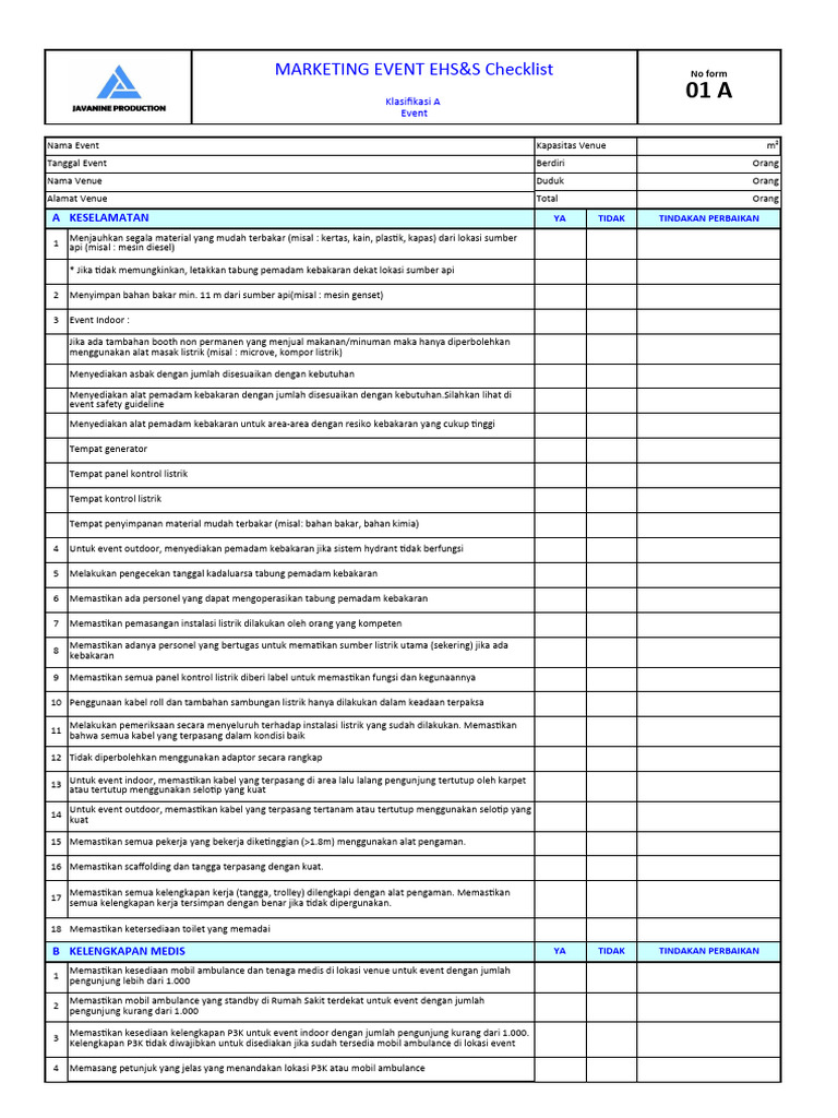 Event Safety Checklist Rev10 (Bahasa) | PDF