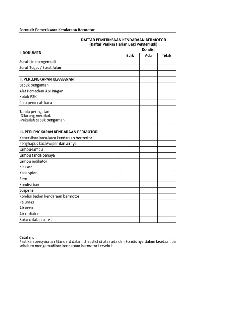 Formulir Inspeksi | PDF