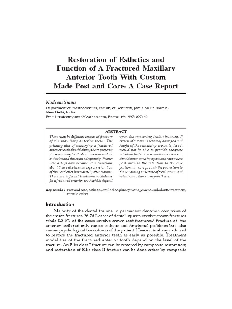 14. Restoration of Esthetics and....POST CORE | PDF | Human Tooth ...