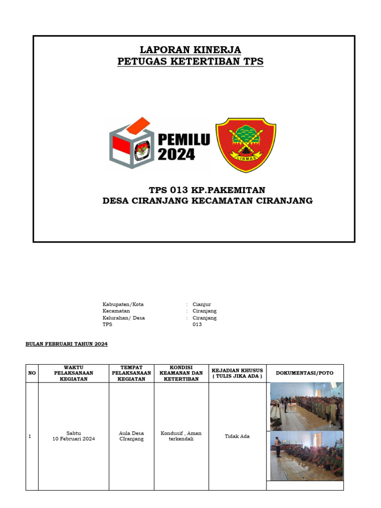 Laporan Kinerja Linmas | PDF
