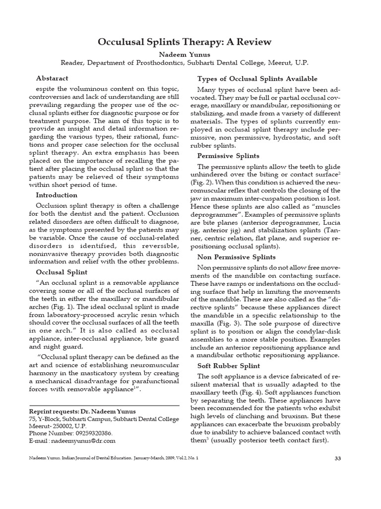 Occlusal Splint Therapy A Review | PDF | Dentistry | Mouth