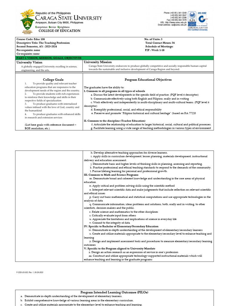 EDUC 106 The Teaching Profession AY 2023 2024 2nd Sem Section G1 | PDF ...