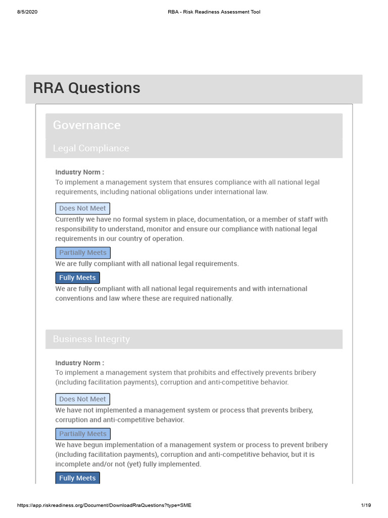 RBA Risk Readiness Assessment Guide | PDF | Employment | Business