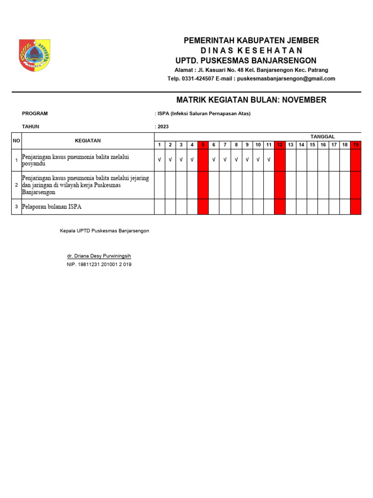 Program ISPA Puskesmas Banjarsengon November 2023 | PDF