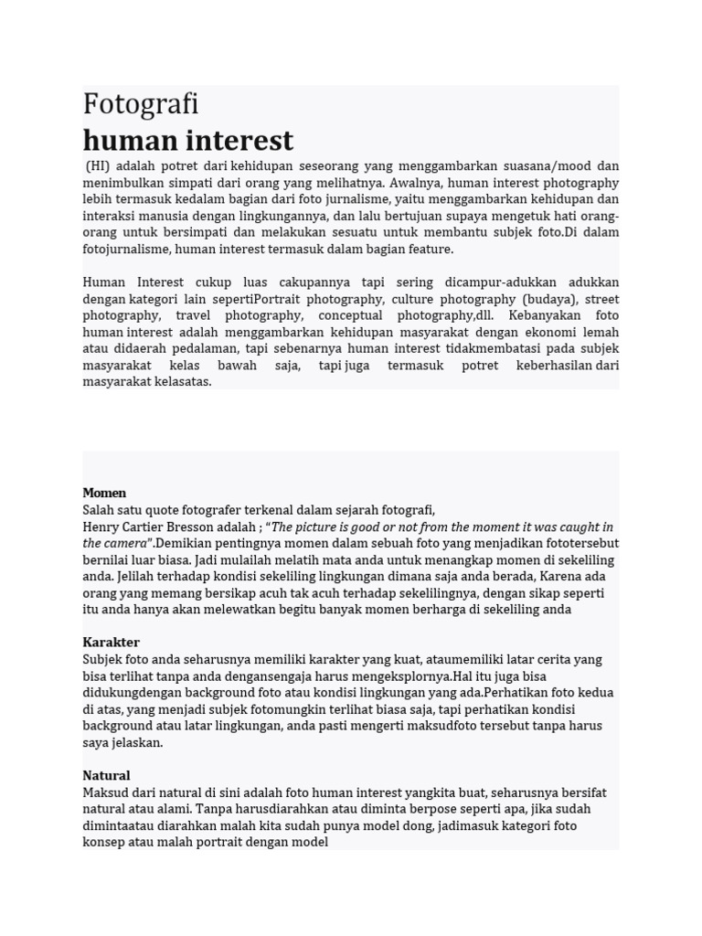 Memahami Fotografi Human Interest | PDF | Karier & Perkembangan