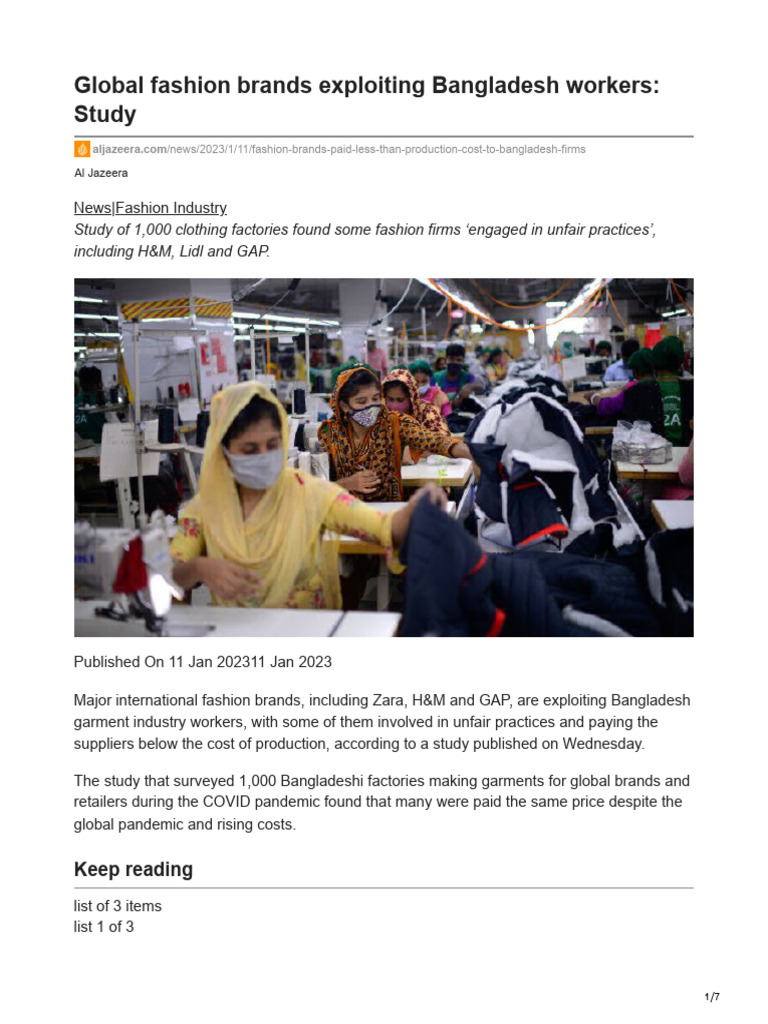 Global Fashion Brands Exploiting Bangladesh Workers Study | PDF | Clothing Industry | Supply Chain