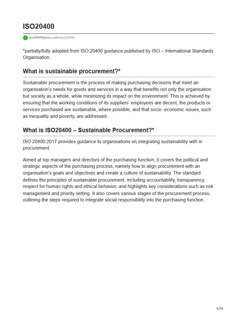 ISO20400 (What Is Sustaiable Procurement | PDF | Procurement | Supply Chain