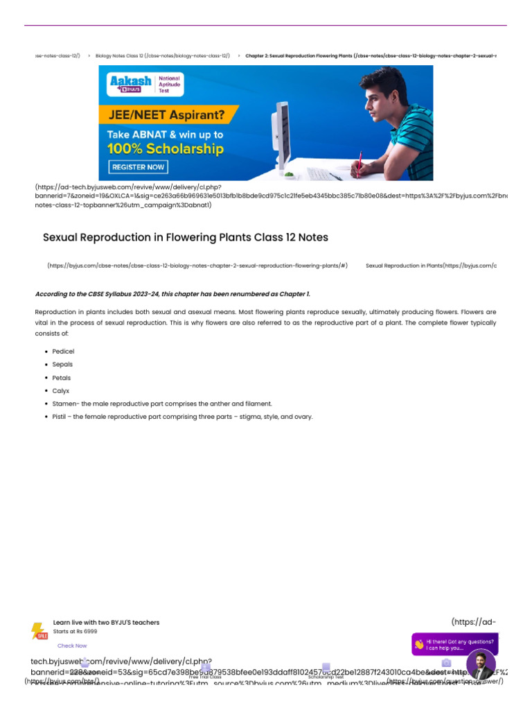 Sexual Reproduction in Flowering Plants For Class 12 Chapter 2 Biology ...