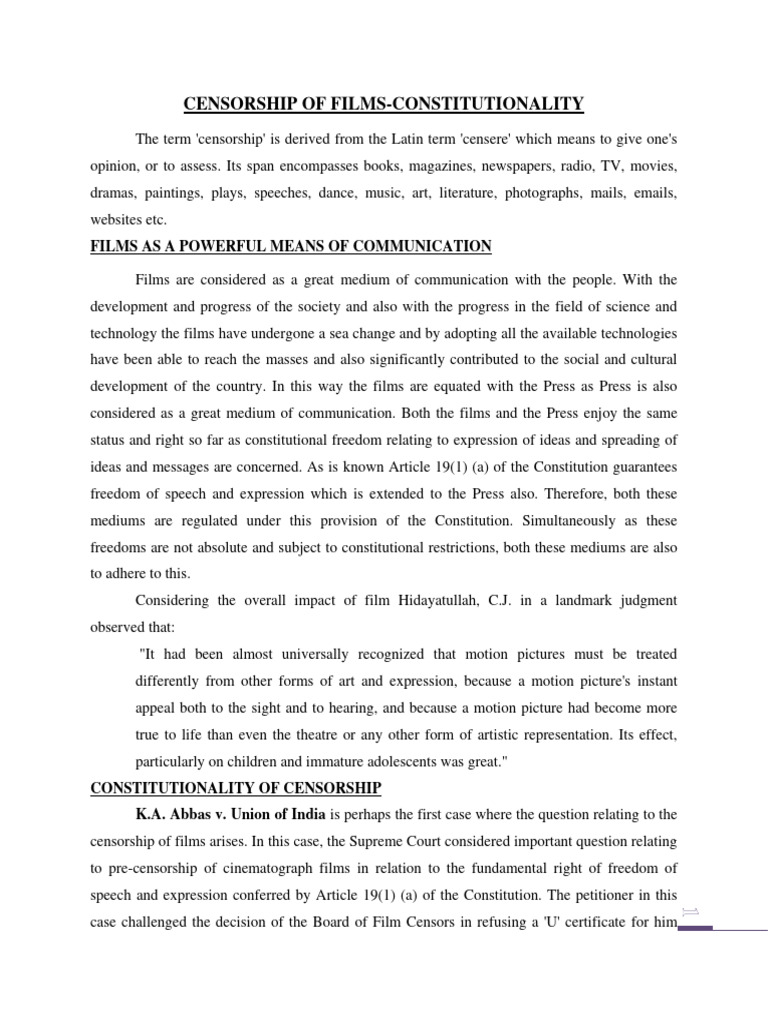 Censorship of Films | PDF | Freedom Of The Press | First Amendment To ...