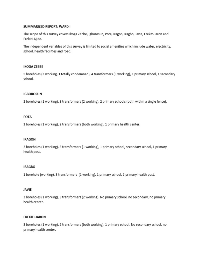 Ward I Ikoga Summarized Reports | PDF