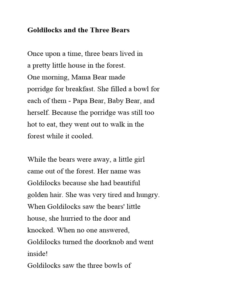 Goldilocks and the Three Bears | PDF
