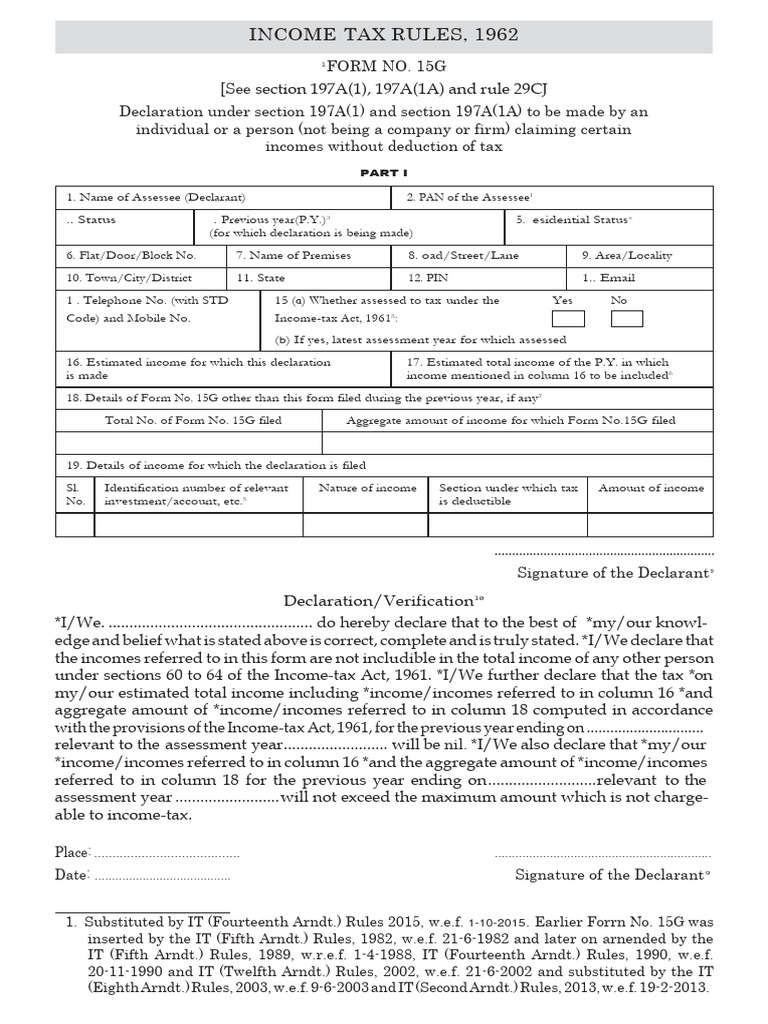 Form 15G | PDF | Income Tax | Taxation