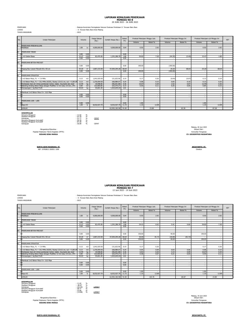 LAP. Progres BATUBARA Minggu 8 | PDF