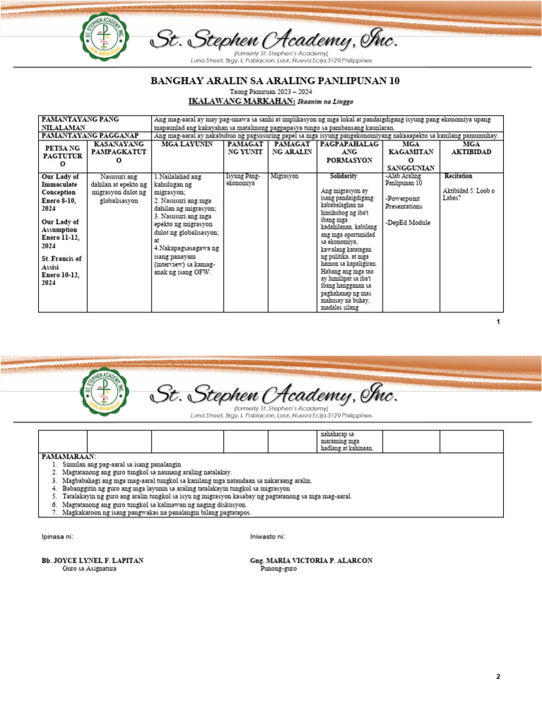 Q2-LEARNING-PLAN-ARPAN 10-Week 6 | PDF