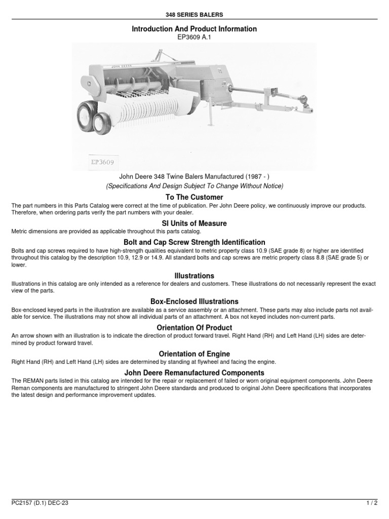 348 Square Baler Introduction | PDF | Screw | International System Of Units