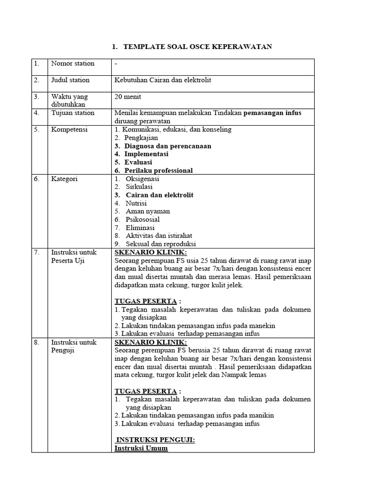 Template Soal Osce Keperawatan 1 | PDF