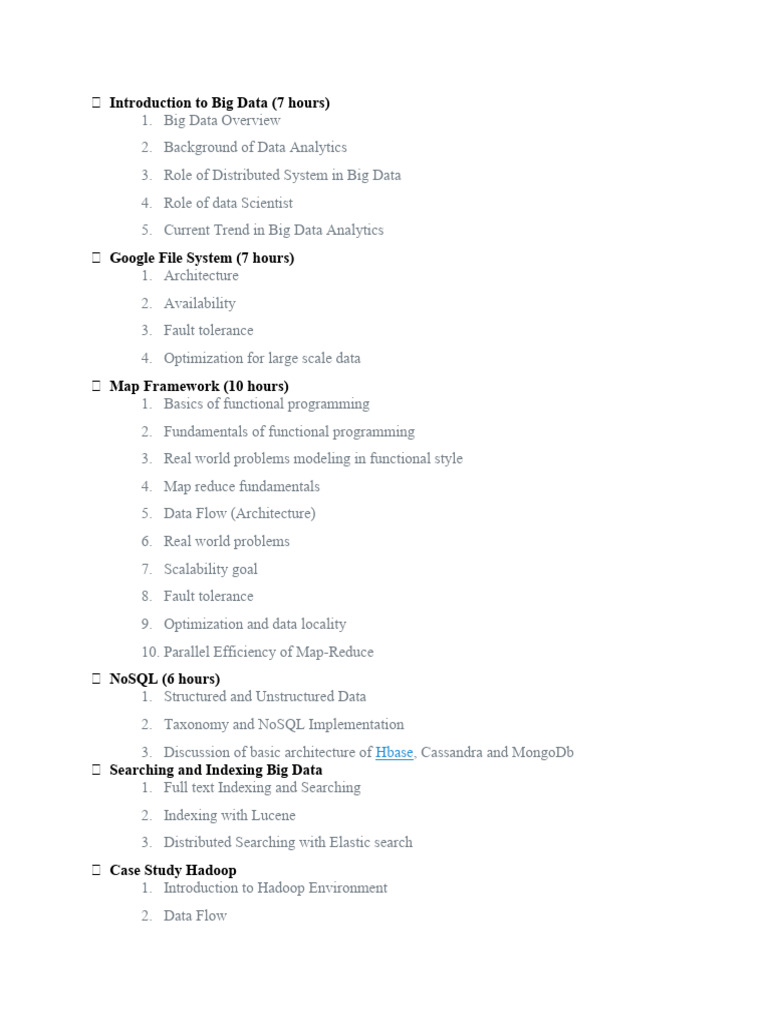Big Data Syllabus | PDF | Big Data | Apache Hadoop Big Data Syllabus | PDF | Big Data | Apache Hadoop