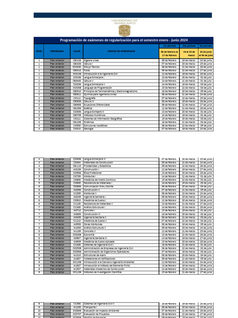 Calendario Ej2024 | PDF | Ingeniería | Ingeniero civil