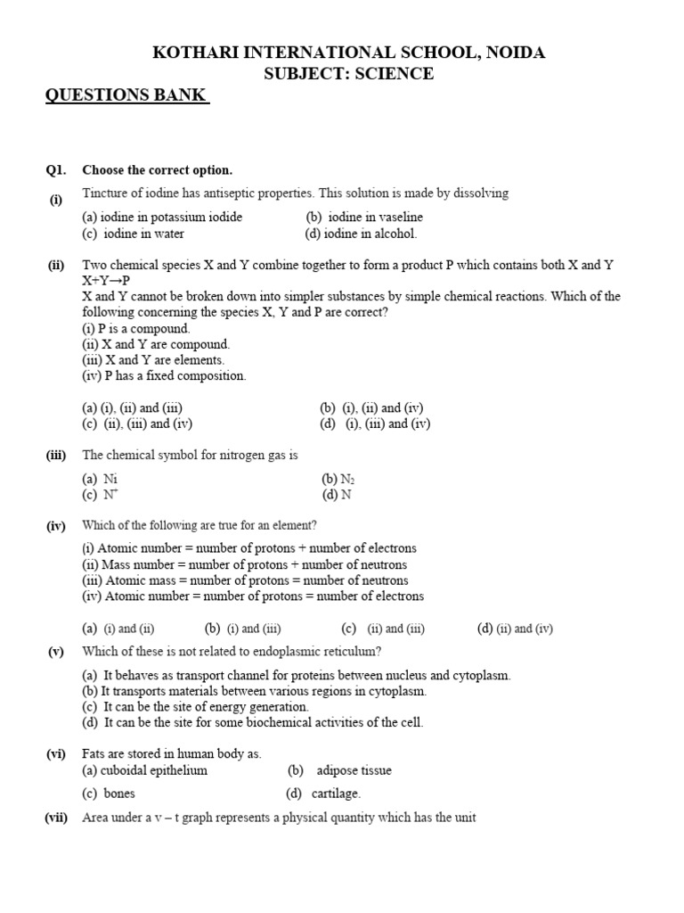 Class 9 Science Question Bank | PDF | Iodine | Chemical Substances