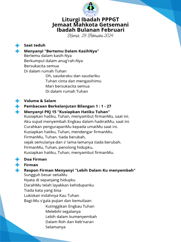 Liturgi PPGT JMG | PDF