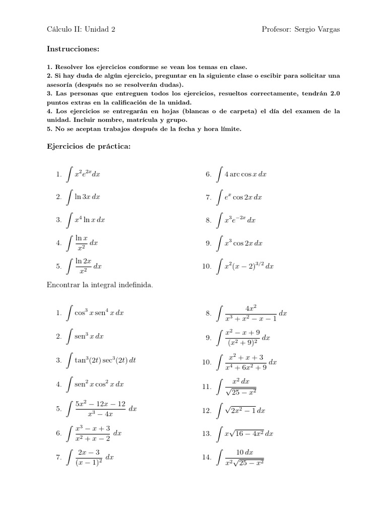 Ejercicios de Integrales Cálculo II | PDF | Ajedrez