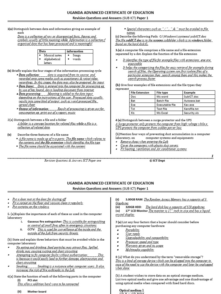 ICT A Level Revision Questions & Answers | PDF | Computer Network ...