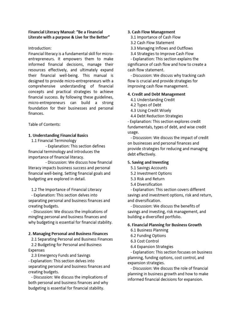 Financial Literacy Manual | PDF | Financial Literacy | Risk