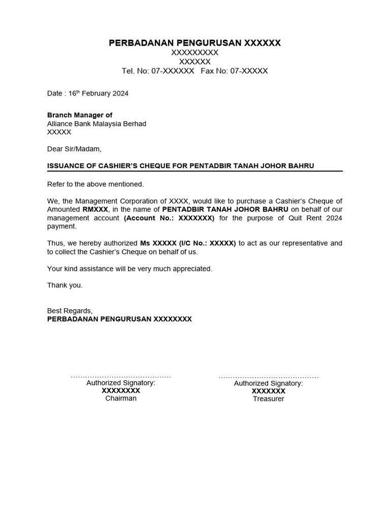 Request for Cashier's Cheque Issuance | PDF