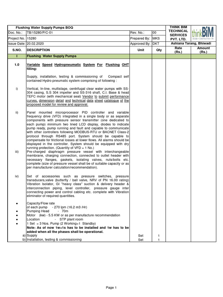 Flushing Water Supply Pumps BOQ | PDF | Pump | Valve