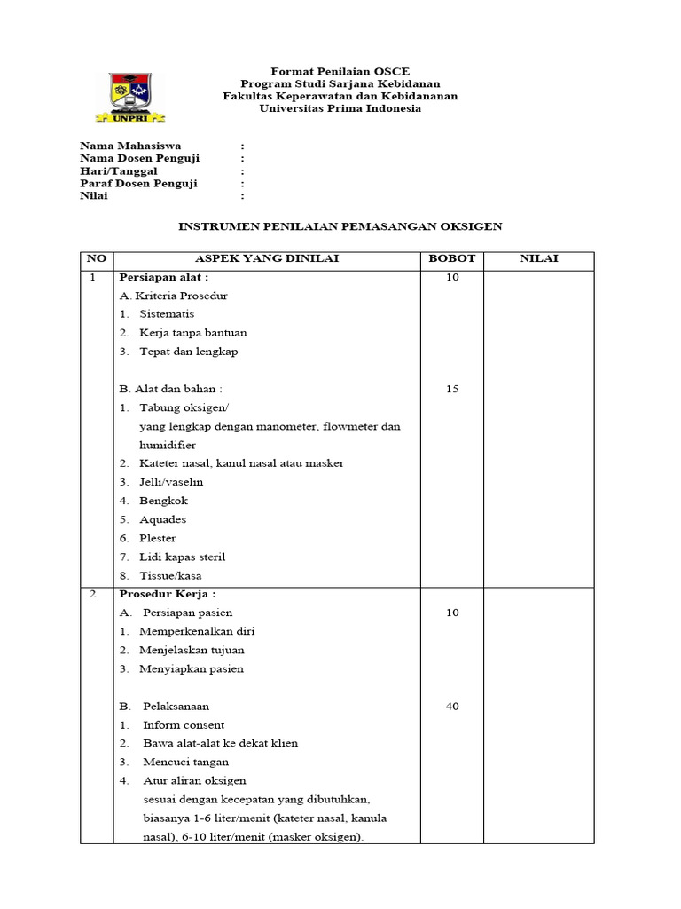 Format Pemasangan Oksigen | PDF